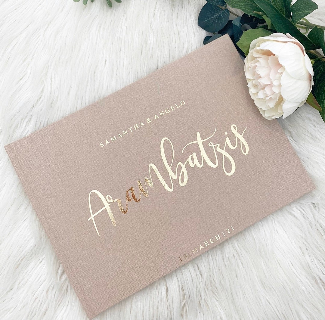 D15 - Mr & Mrs Cursive Luxe Linen Wedding Guest Book / Custom Scrapbook ...