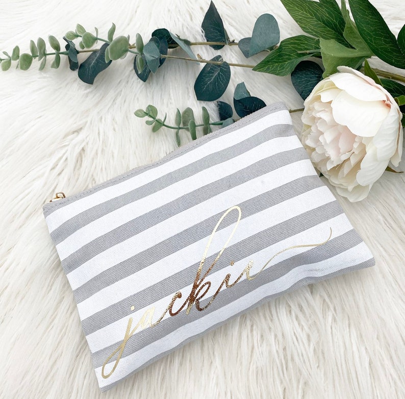 Personalized Stripe Makeup Bag Cursive Script CUSTOM NAME | Etsy