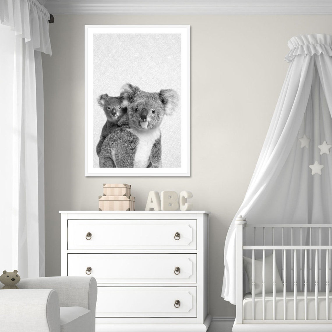 Koala Bear Print, Baby Animal Art, Woodlands Nursery Wall Decor ...