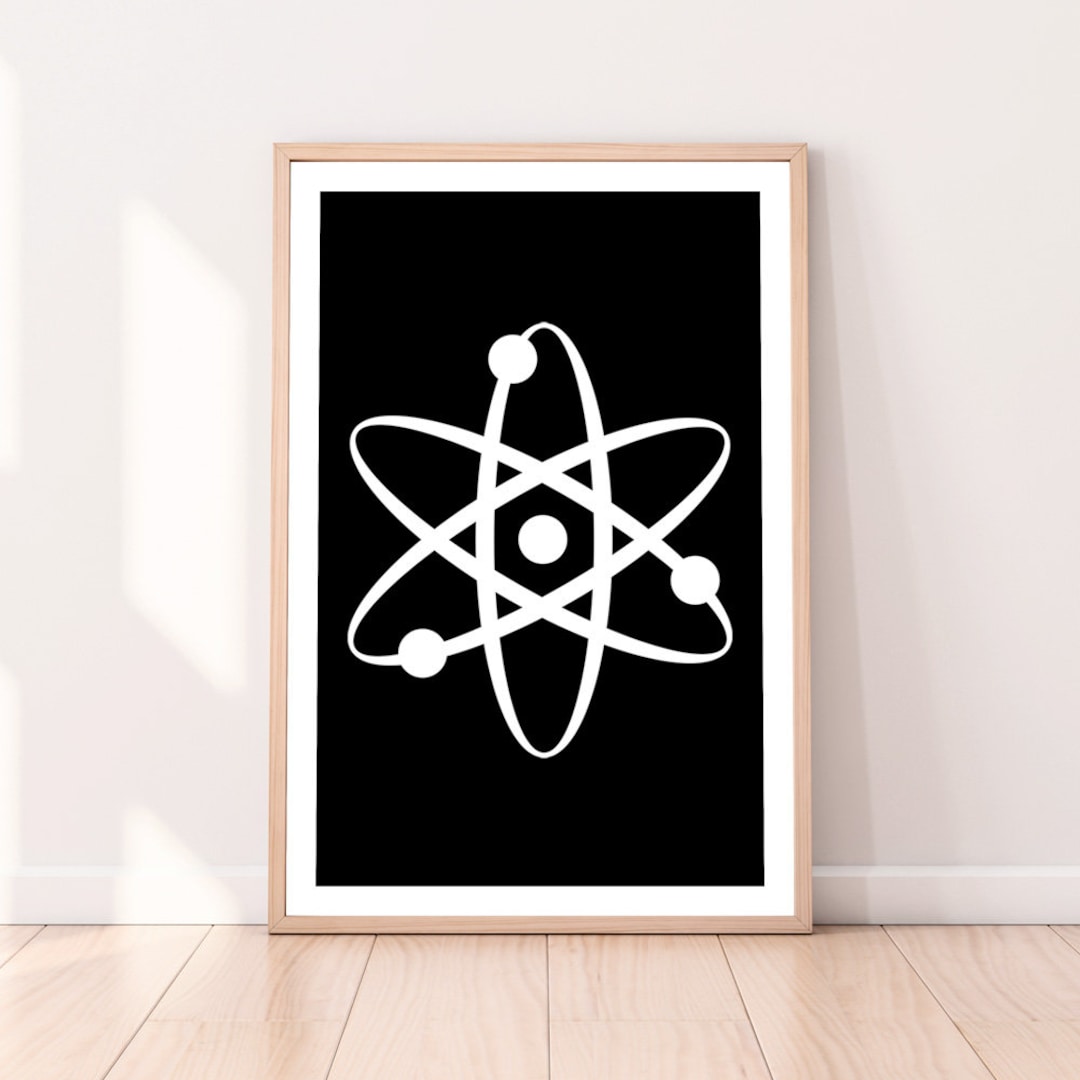 Atom Print, Science Art, Black and White Wall Decor, Retro, Printable ...