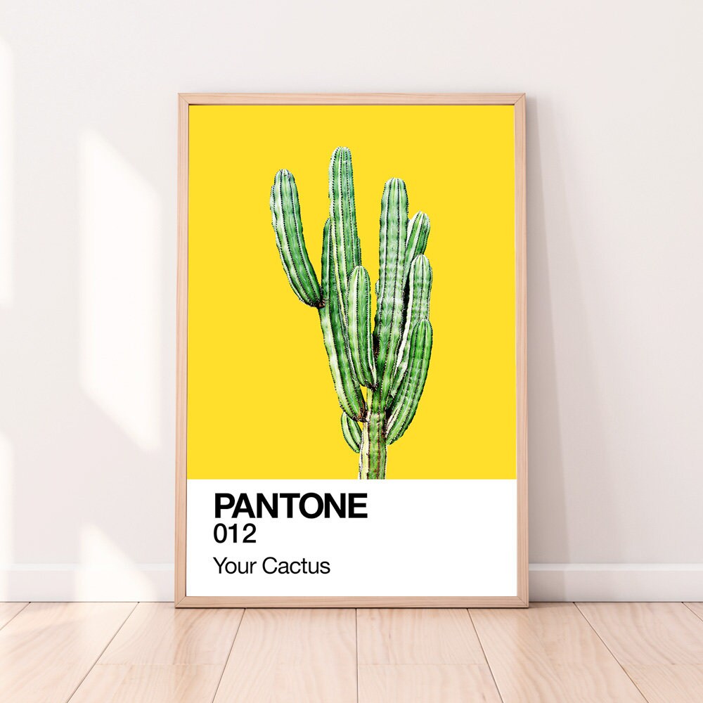 Cactus Print, Pantone, Yellow Wall Decor, Digital Download, Desert Art ...