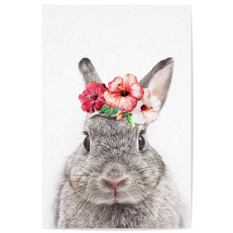 Rabbit Flowers Print Bunny Wall Art Vintage Flowers - Etsy