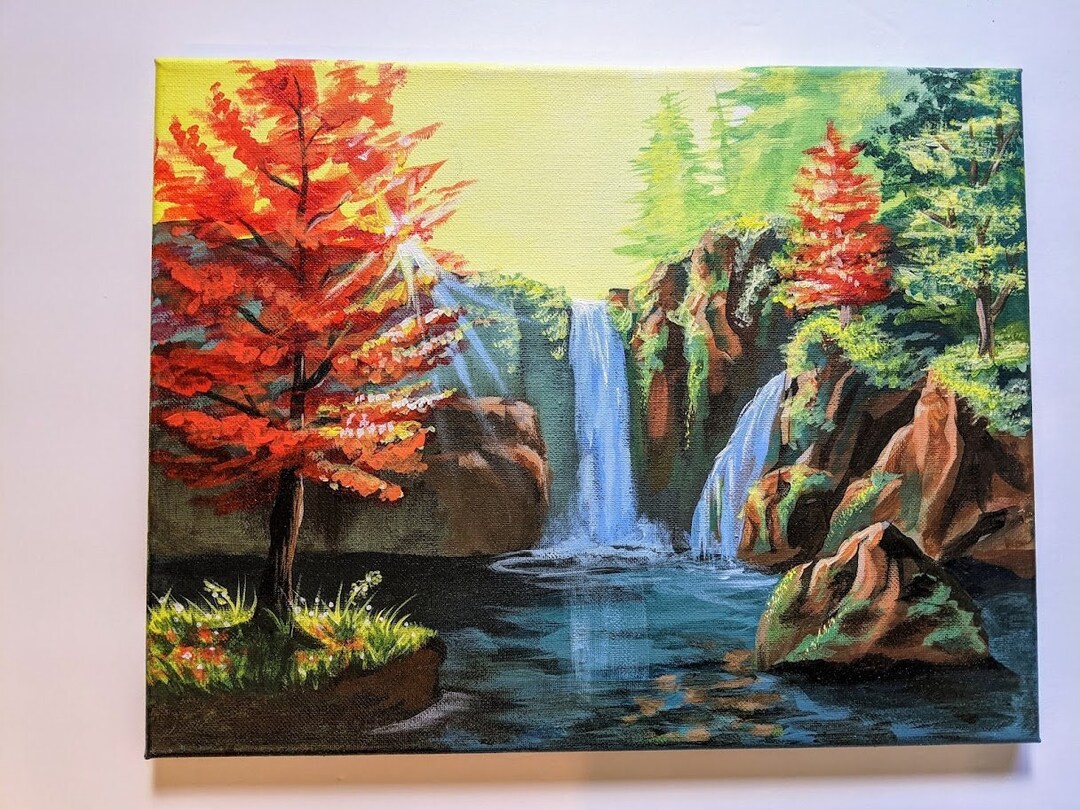 Autumn Waterfall Acrylic Painting - Etsy