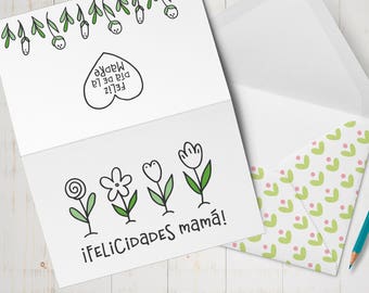 Dia De Las Madres Card Printable Spanish Mothers Day Flowers | Etsy