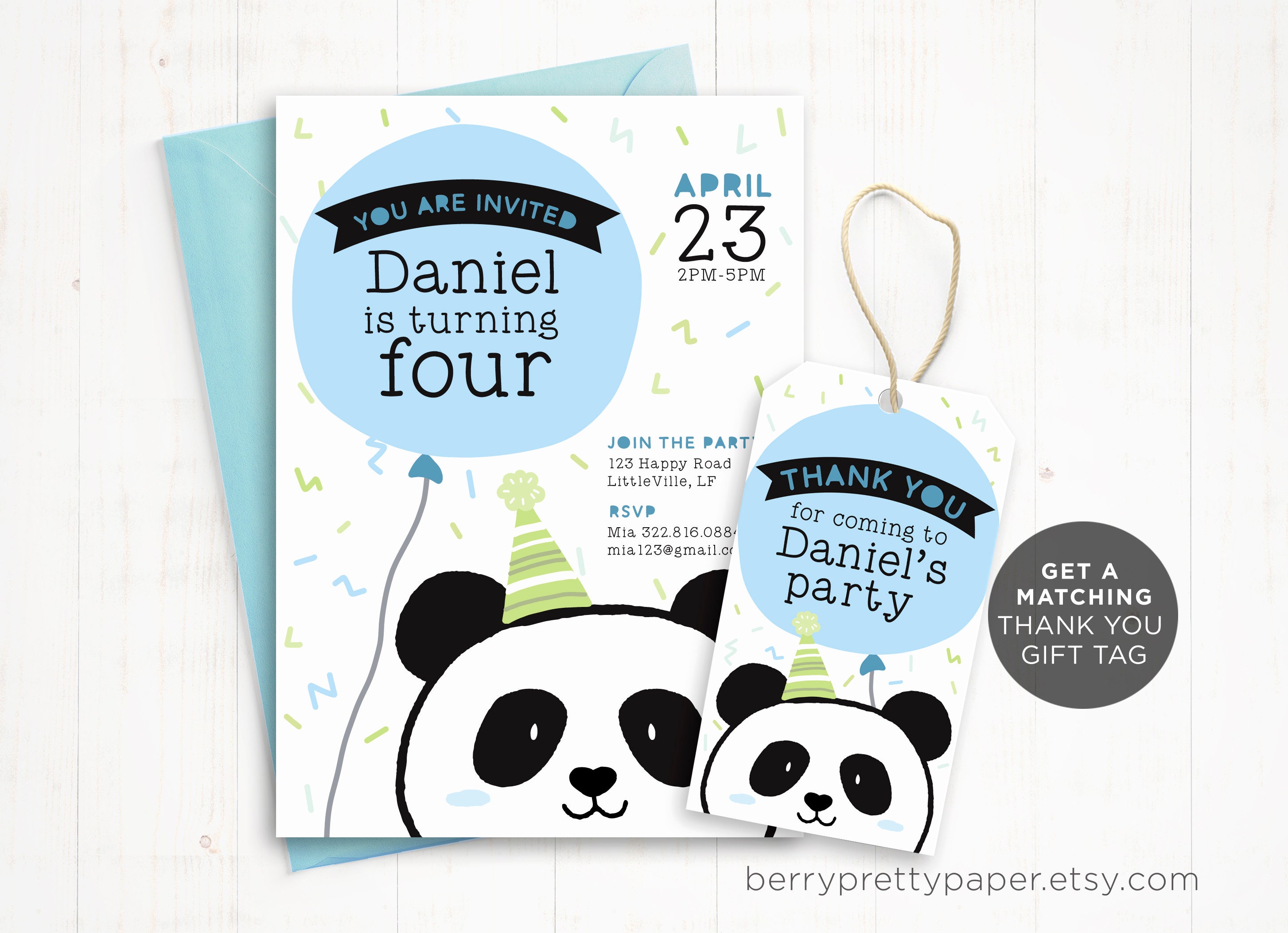 Panda Birthday Party Invitation for Boy, Printable Panda Invitation ...