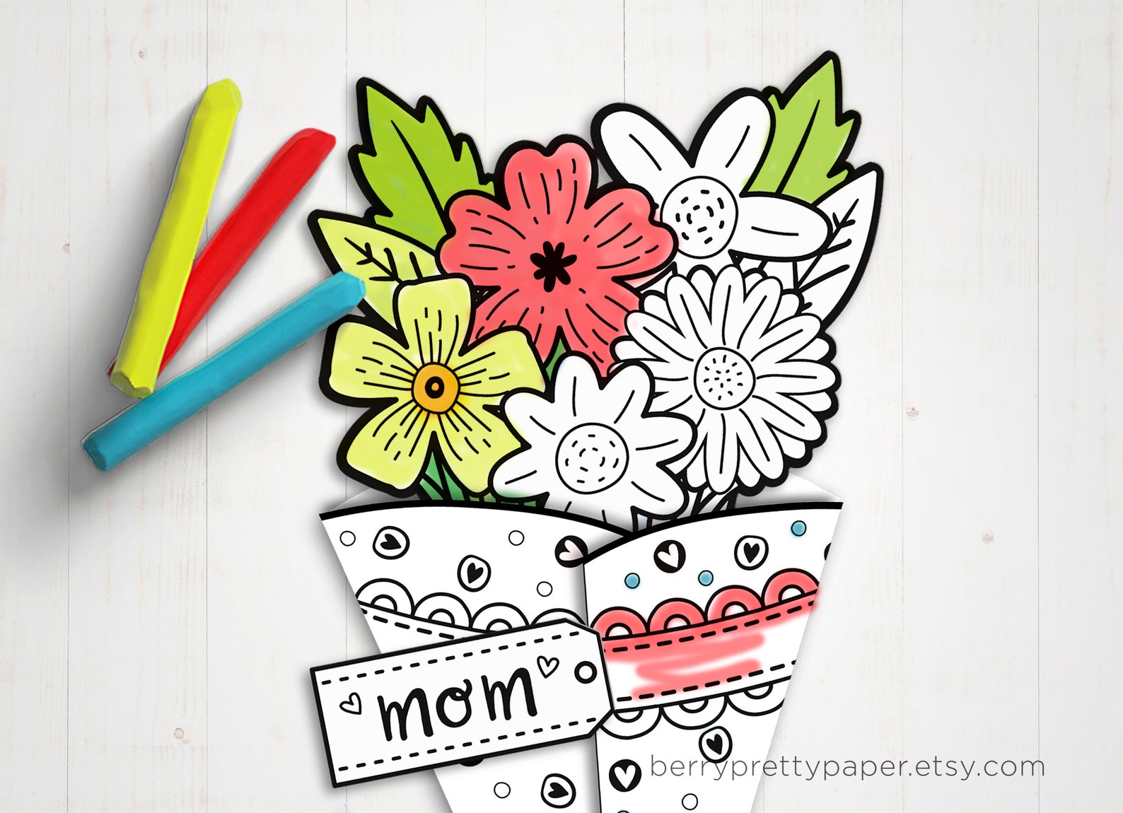 Printable Mothers Day Coloring Card - Bouquet Card for Mom - Fun ...