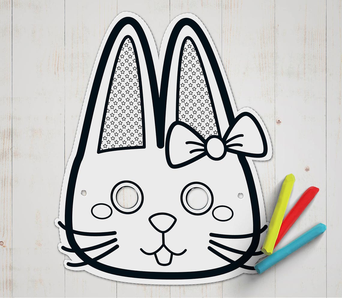 Rabbit Mask Easter Printable, Coloring Easter Bunny Mask, Easter Diy ...