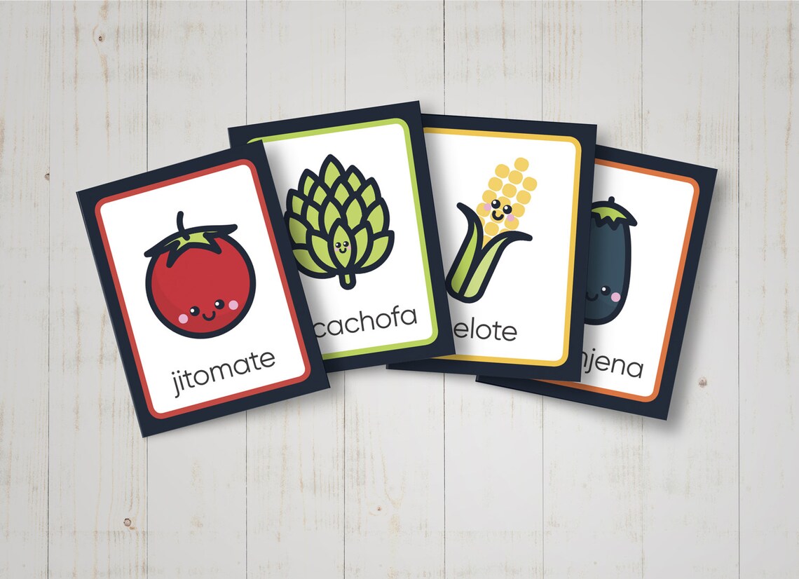 Spanish Vegetable Flash Cards for Kids - Print, Cut and Learn Spanish ...
