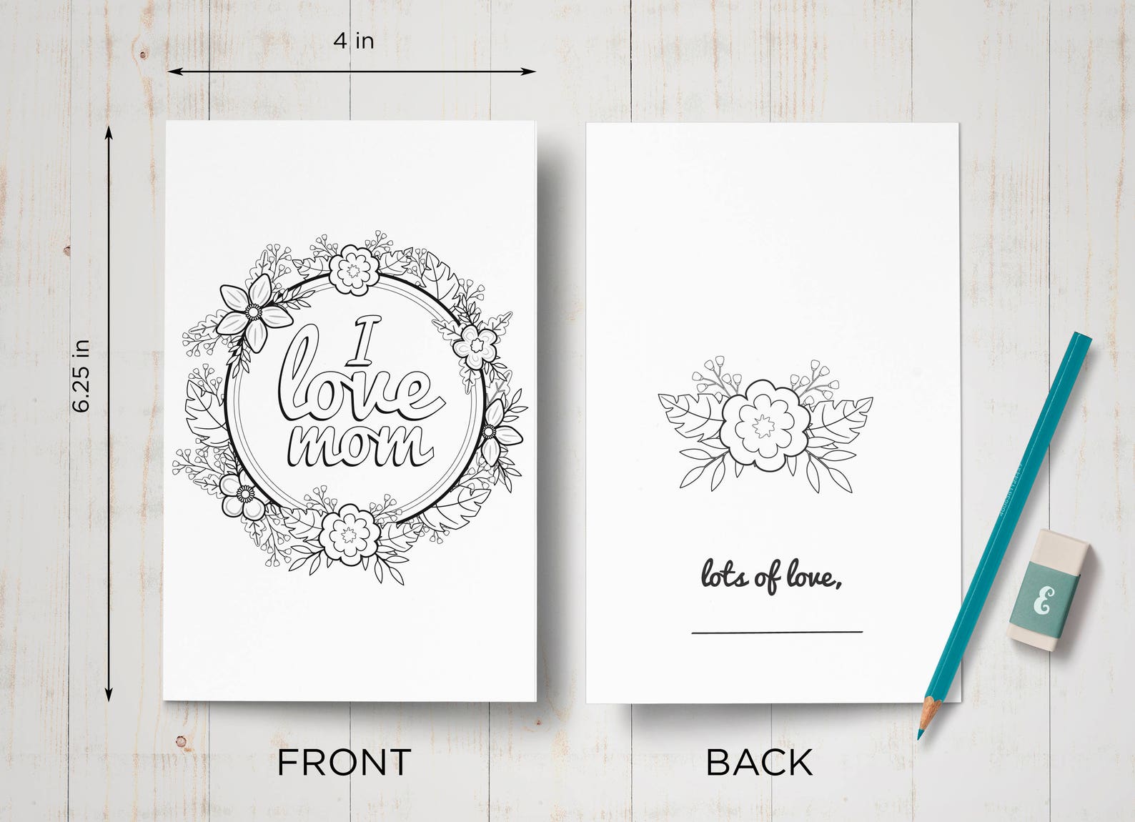 Printable Mothers Day Card, I Love Mom Printable DIY Coloring Card ...