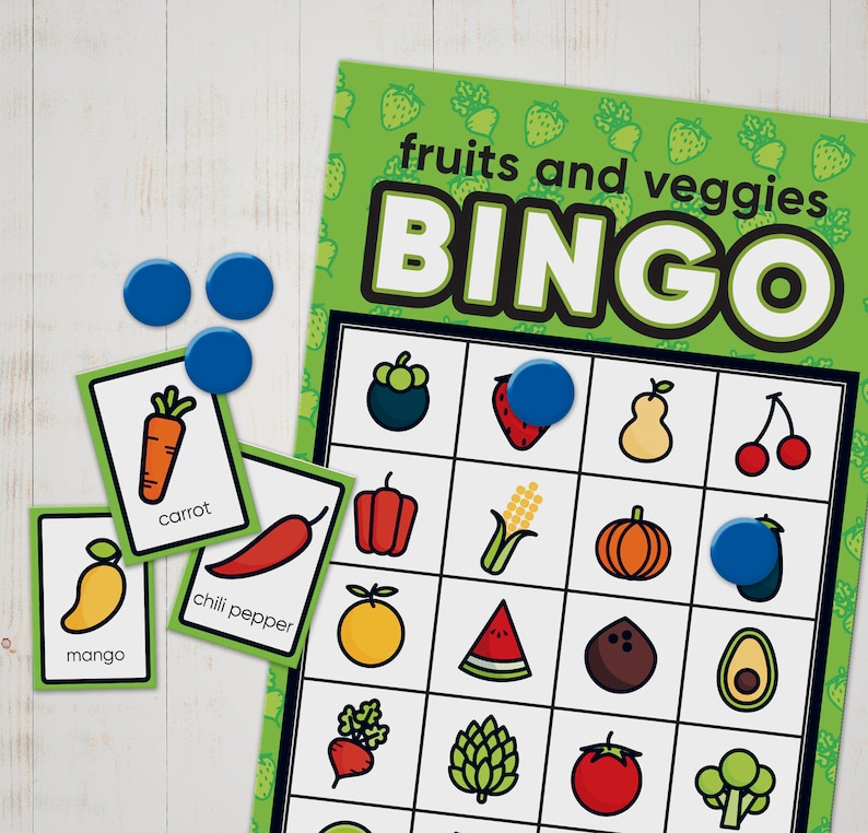 BINGO Game of Fruit and Veggie Names for Kids - Print, Cut and Play ...