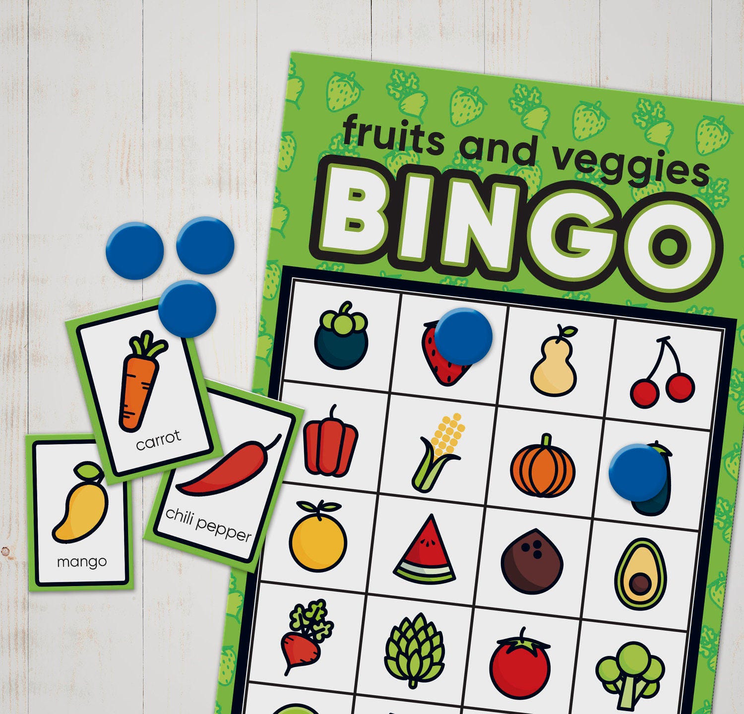 Bingo Juego Imprimible Frutas y Verduras - Nini Diseños Imprimibles ...