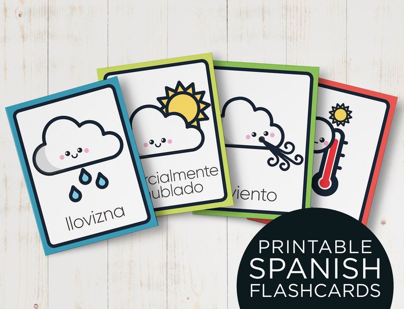 Weather Spanish Flashcards for Kids - Print, Cut and Learn Spanish ...