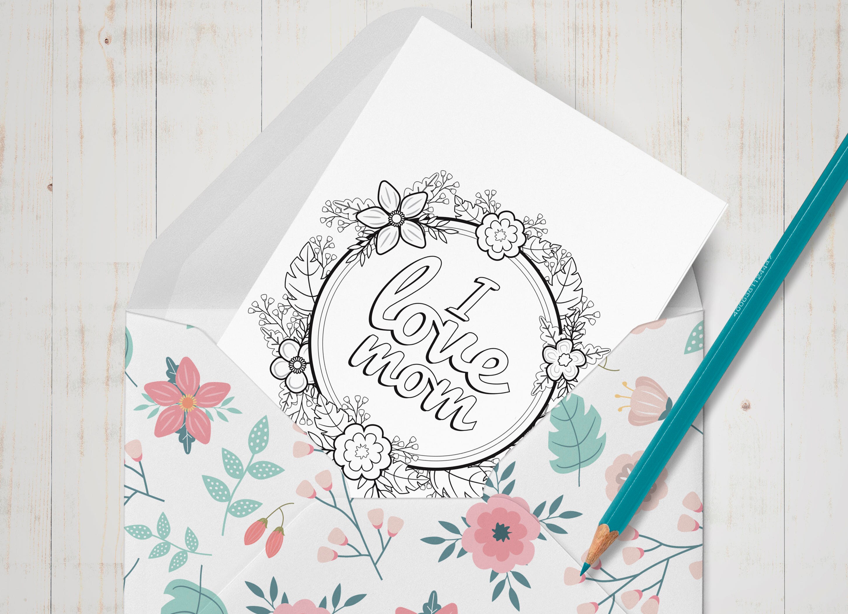Printable Mothers Day Card, I Love Mom Printable DIY Coloring Card ...