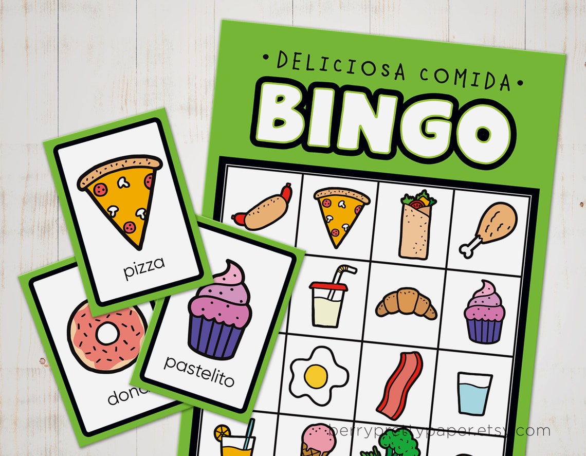 Bingo in Spanish for Kids Food Version - Bingo Game to Learn Spanish ...