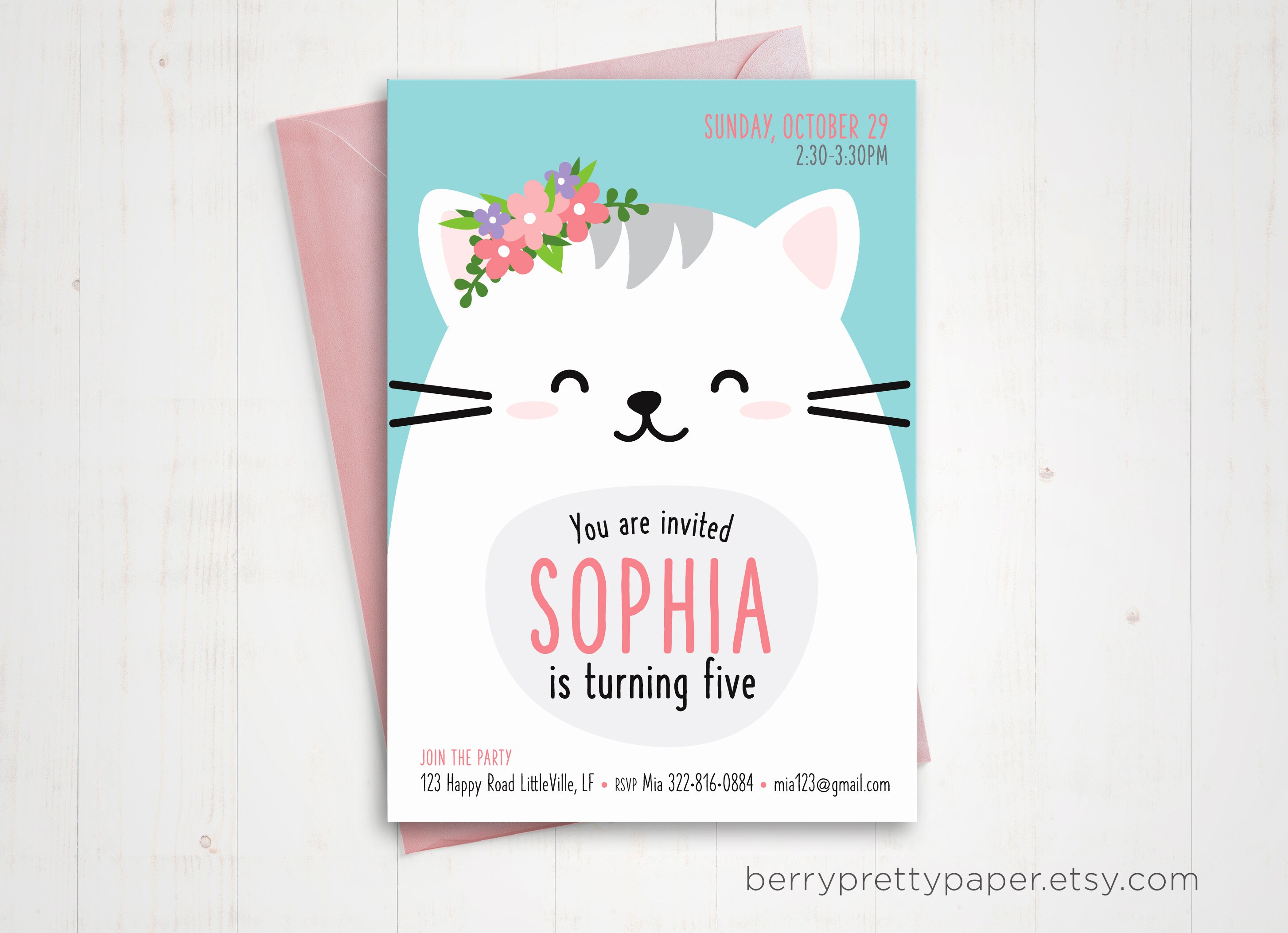 Kitty Cat Invitation, Cat Party Invitation for Girl, Girl Kitty Party ...