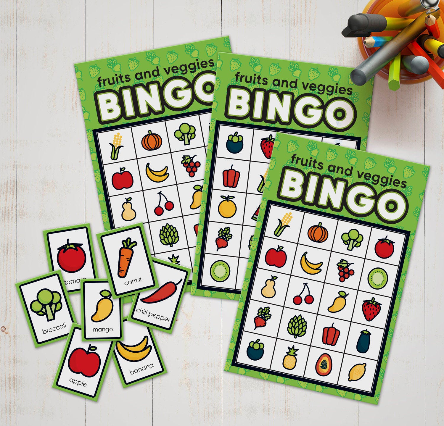 BINGO Game of Fruit and Veggie Names for Kids - Print, Cut and Play ...