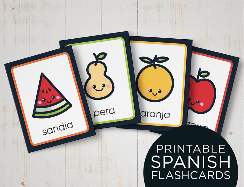 Spanish Fruit Flash Cards for Kids Learn Spanish Flashcards - Etsy