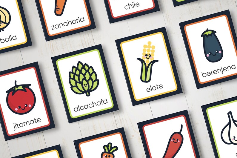 Spanish Vegetable Flash Cards for Kids - Print, Cut and Learn Spanish ...