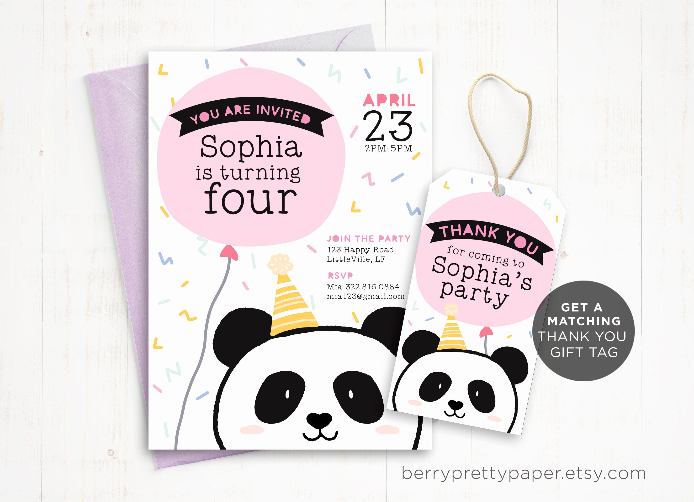 Panda Invitation, Panda Birthday Party Invitation Girl, Panda Printable ...