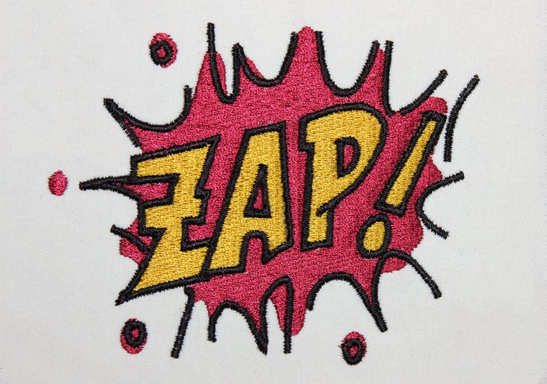 Zap! Comic Book Embroidery, Superhero Embroidery, Stickdatei Comic ...