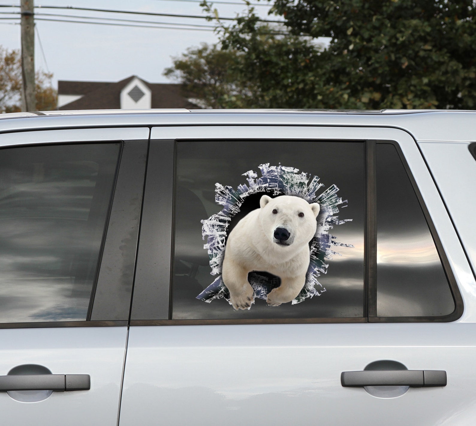 Polar Bear Window Sticker, Brocken Window Car Decal, White Bear Decal ...