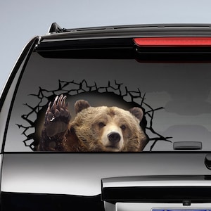Grizzly 3D Sticker, Cracked Window Decal , Brown Bear Decal - Etsy