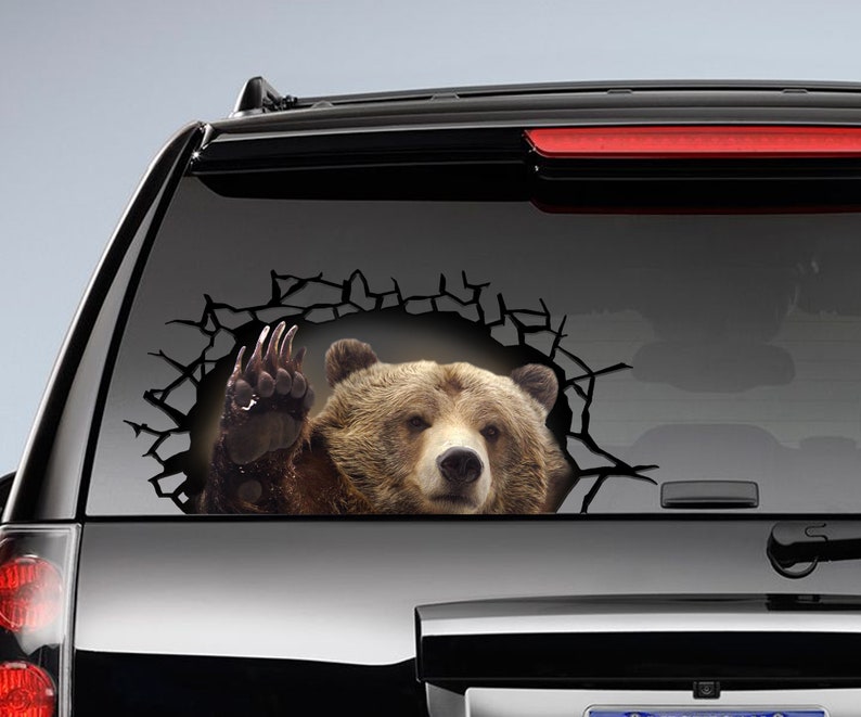 Grizzly 3D Sticker, Cracked Window Decal , Brown Bear Decal - Etsy