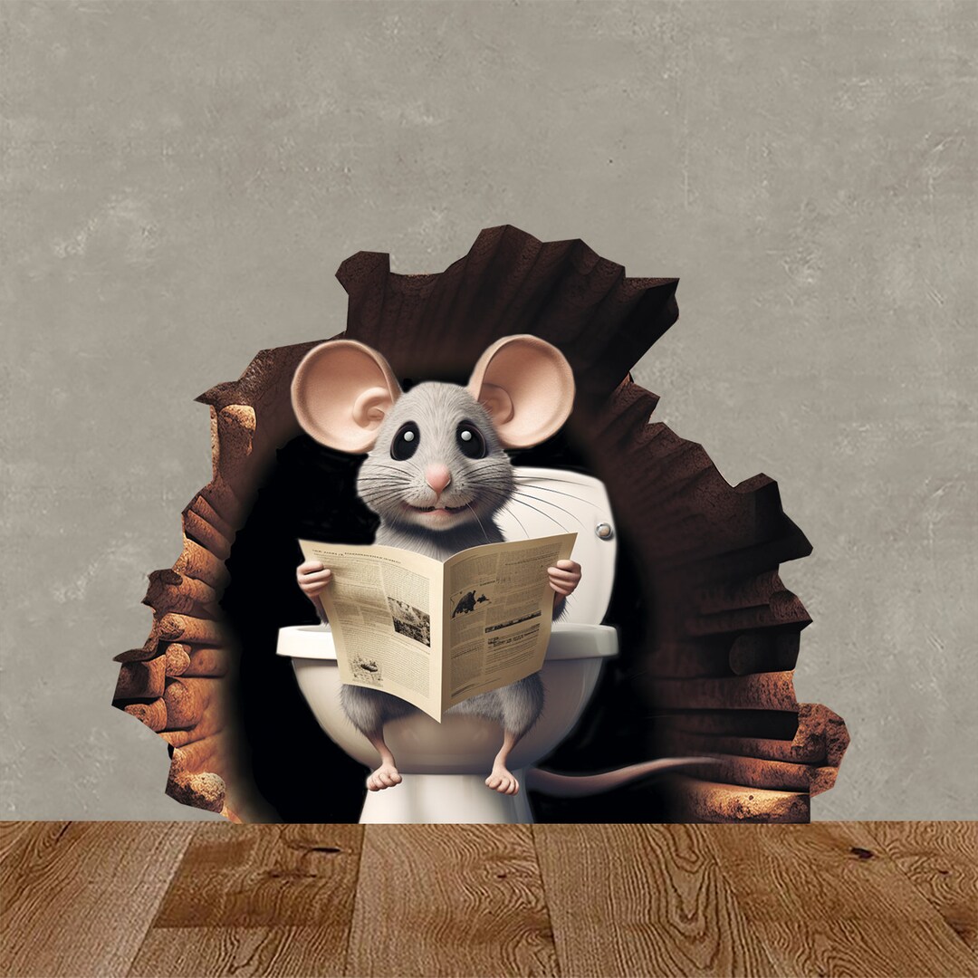 Mouse Sticker, Mouse Magnet, Mice Wall Decal, Mouse Sitting on Toilet ...