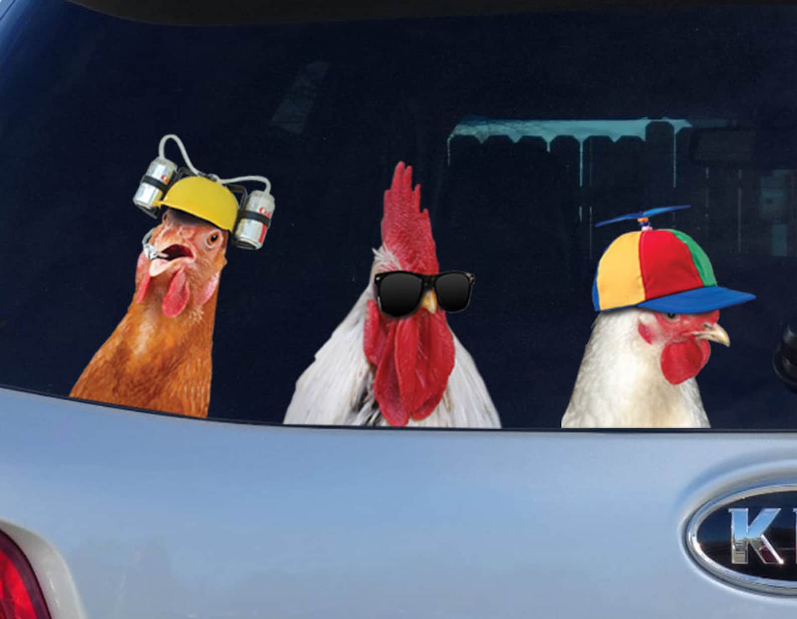 STICKER, Chickens & Rooster Window Sticker, 16,3x7,8 Inch, Car Sticker ...