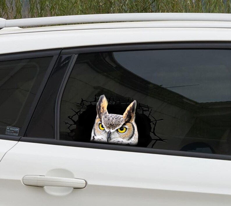 Horned Owl 3D Sticker Cracked Window Decal Horned Owl Decal | Etsy
