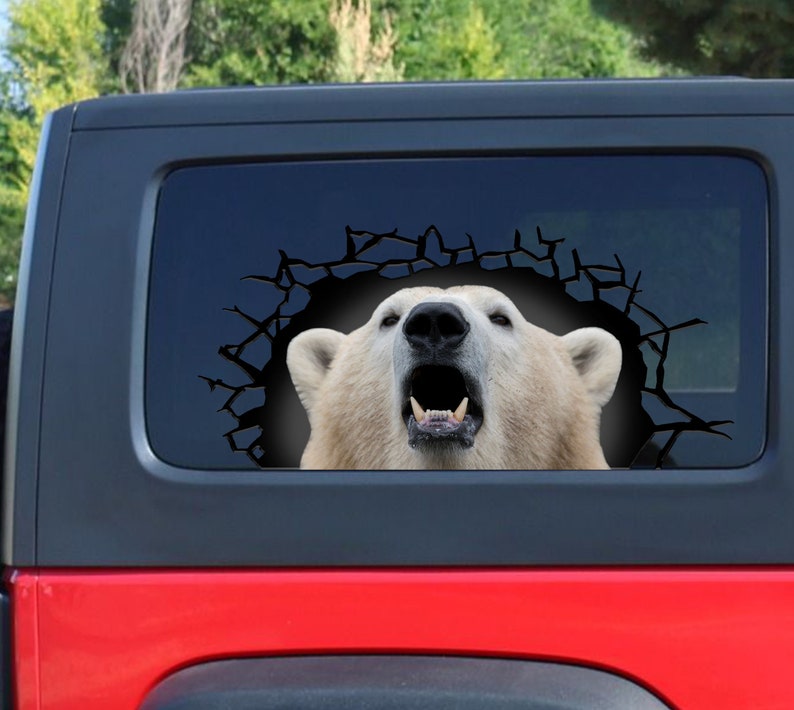Cracked Window Decal Polar Bear 3D Sticker White Bear Decal - Etsy
