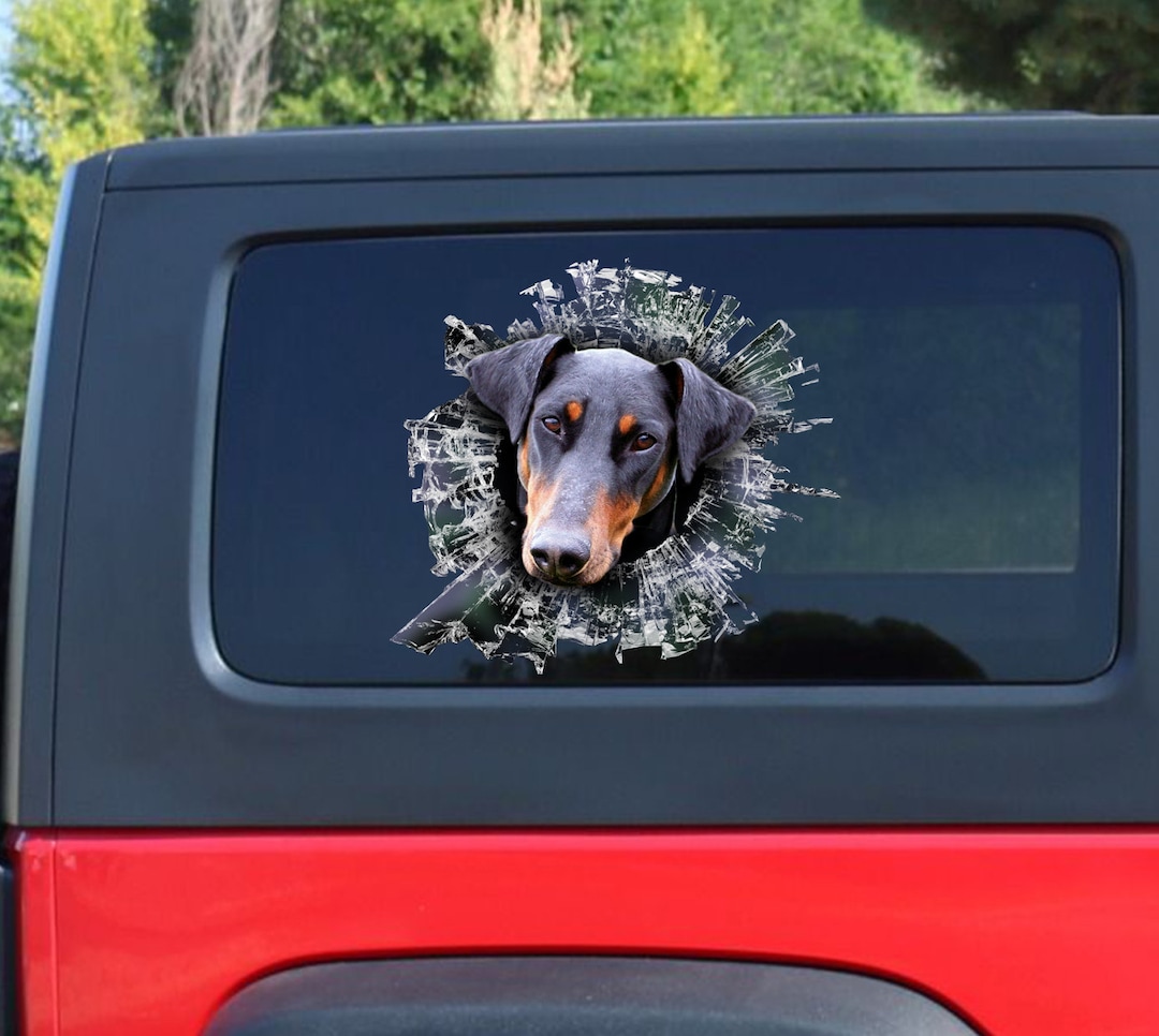 Doberman Natural Ears Window Sticker, Black Doberman Car Decal ...