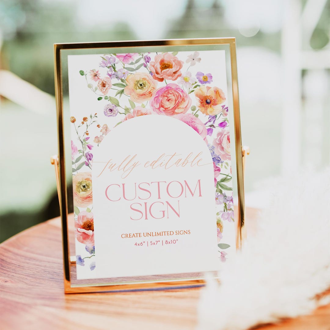 Floral Garden Custom Sign Template, Editable Table Sign Printable ...