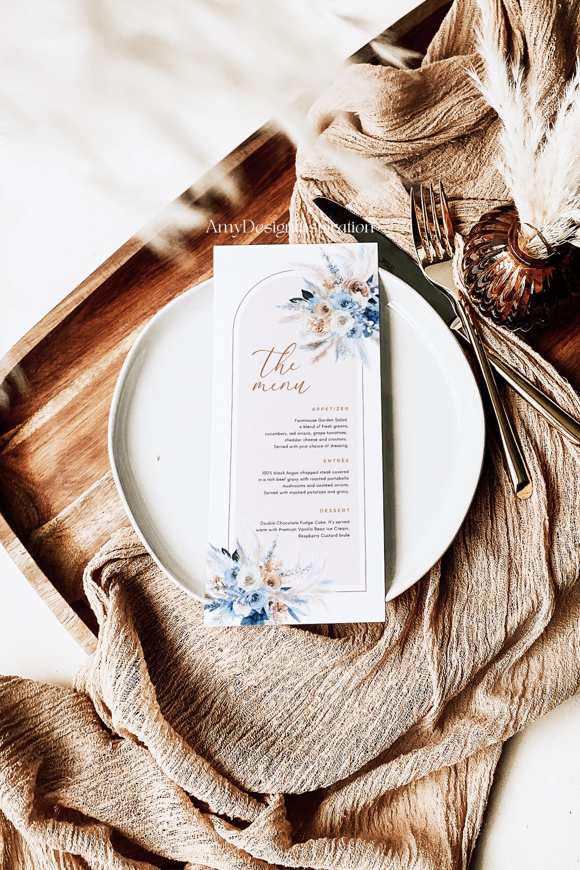 Blue Menu Card Template Editable Boho Wedding Menu Template - Etsy
