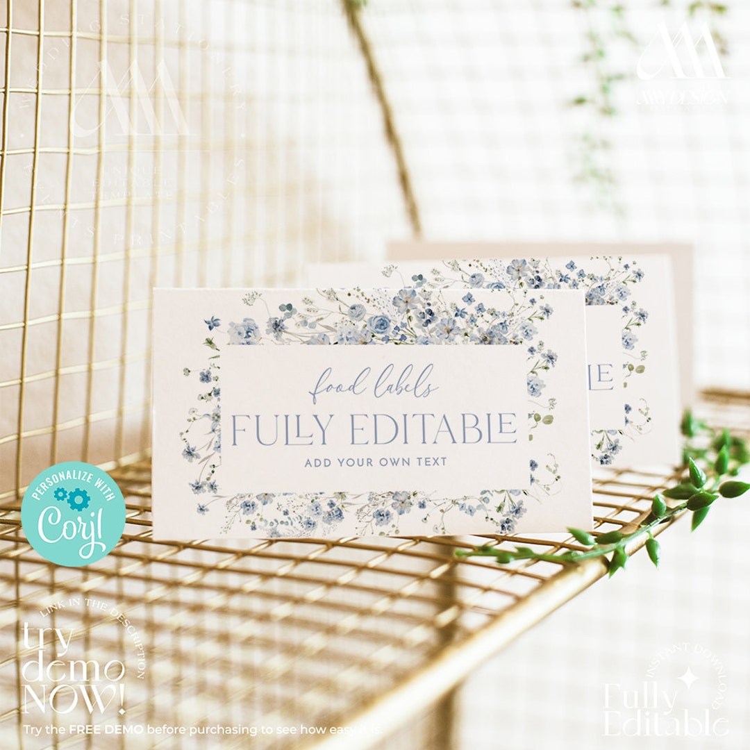 Printable Labels Catering Template, Name Place Card, Wildflower Bridal ...