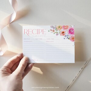 Floral Recipe Card Template: Bridal Shower Kitchen Card (digital ...