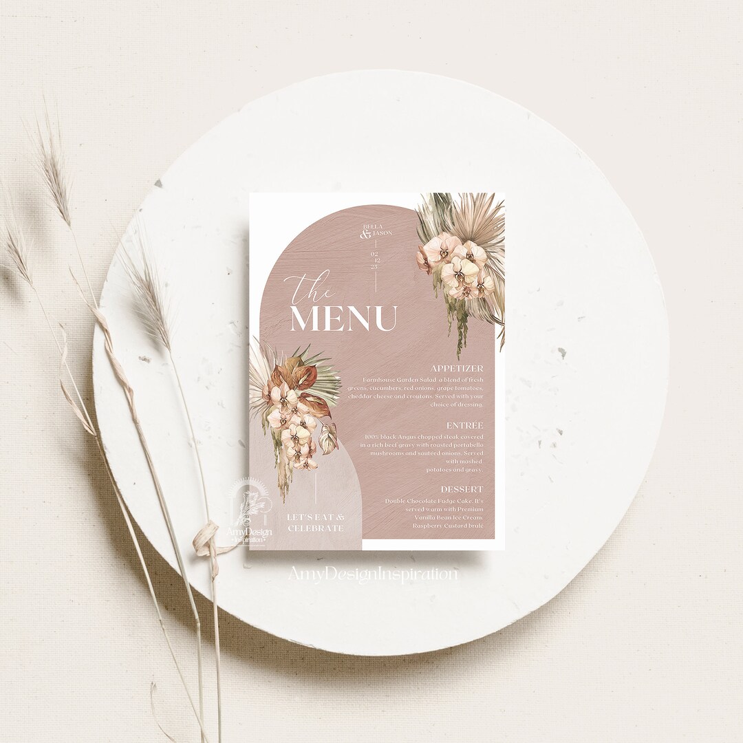 Modern Arched Boho Menu, Boho Wedding Menu Template, Desert Wedding ...