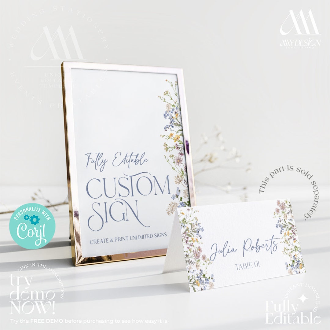 Wildflower Custom Table Sign Template, Printable Signs, Wedding Table ...