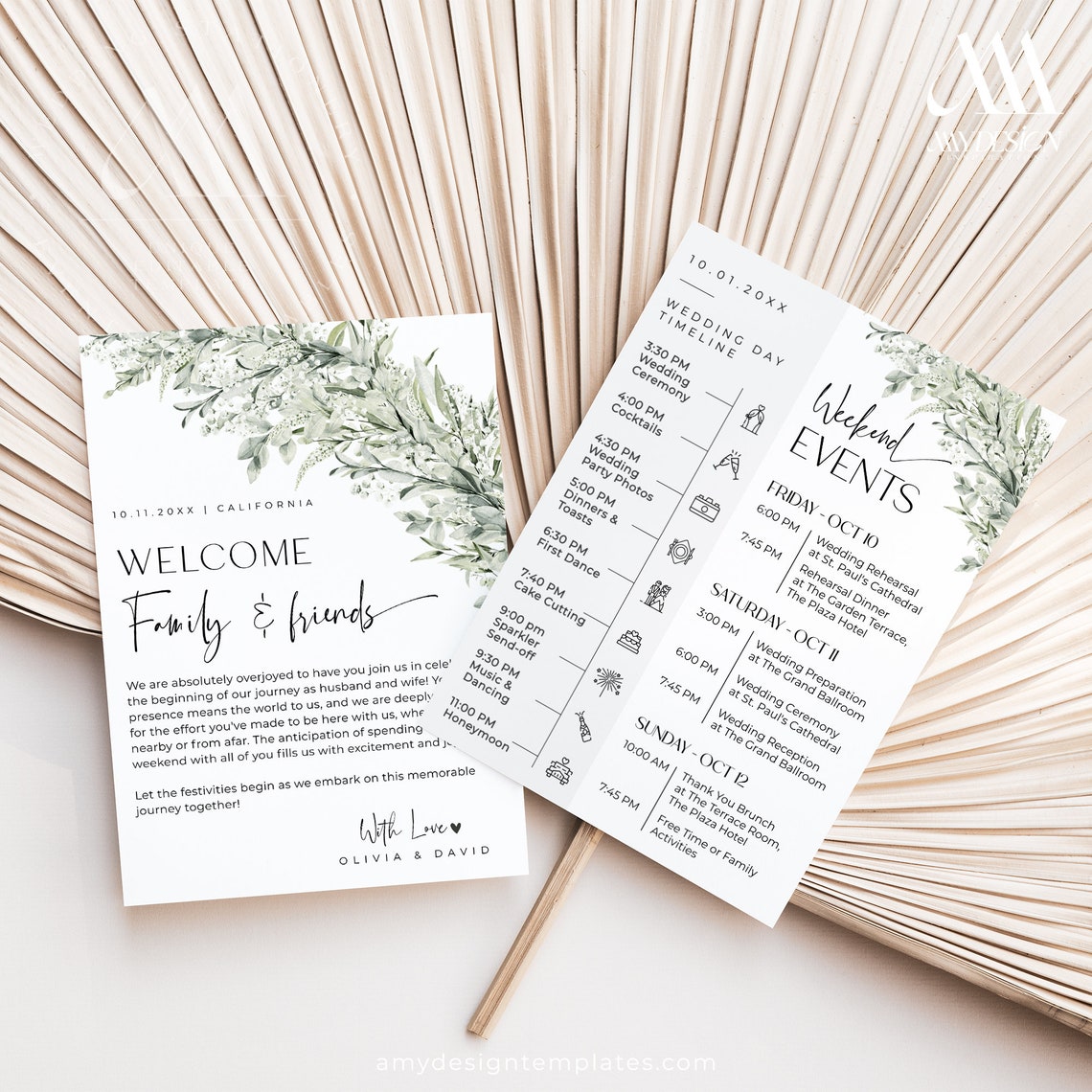Modern Greenery Wedding Itinerary Template: Wedding Schedule Timeline ...