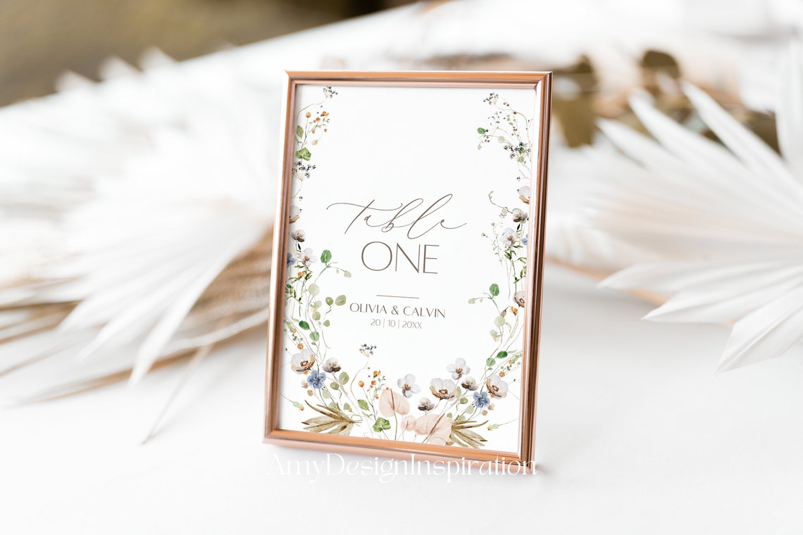 Wildflower Table Number Sign Template Editable Floral Custom - Etsy