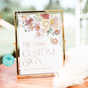 Custom Table Signs | Floral Sign Template | Bridal Shower Sign ...
