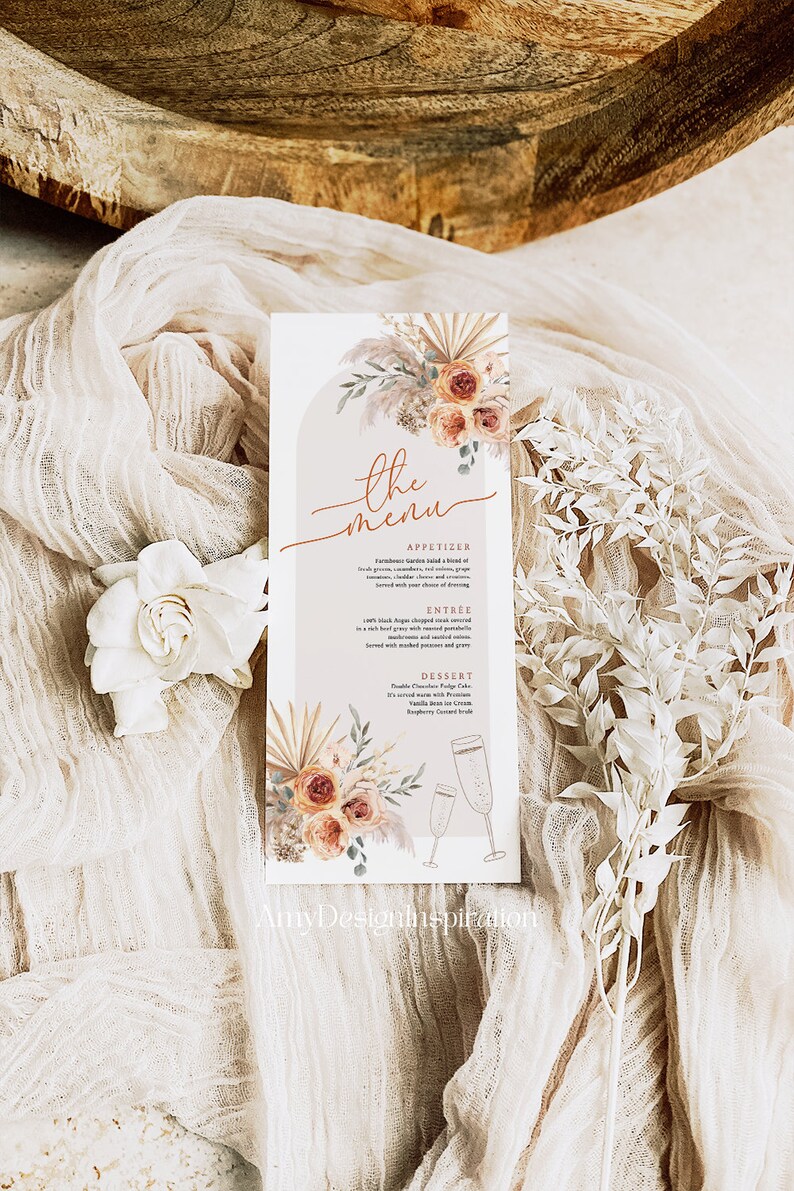Boho Menu Template Orange Boho Bridal Shower Menu Desert - Etsy