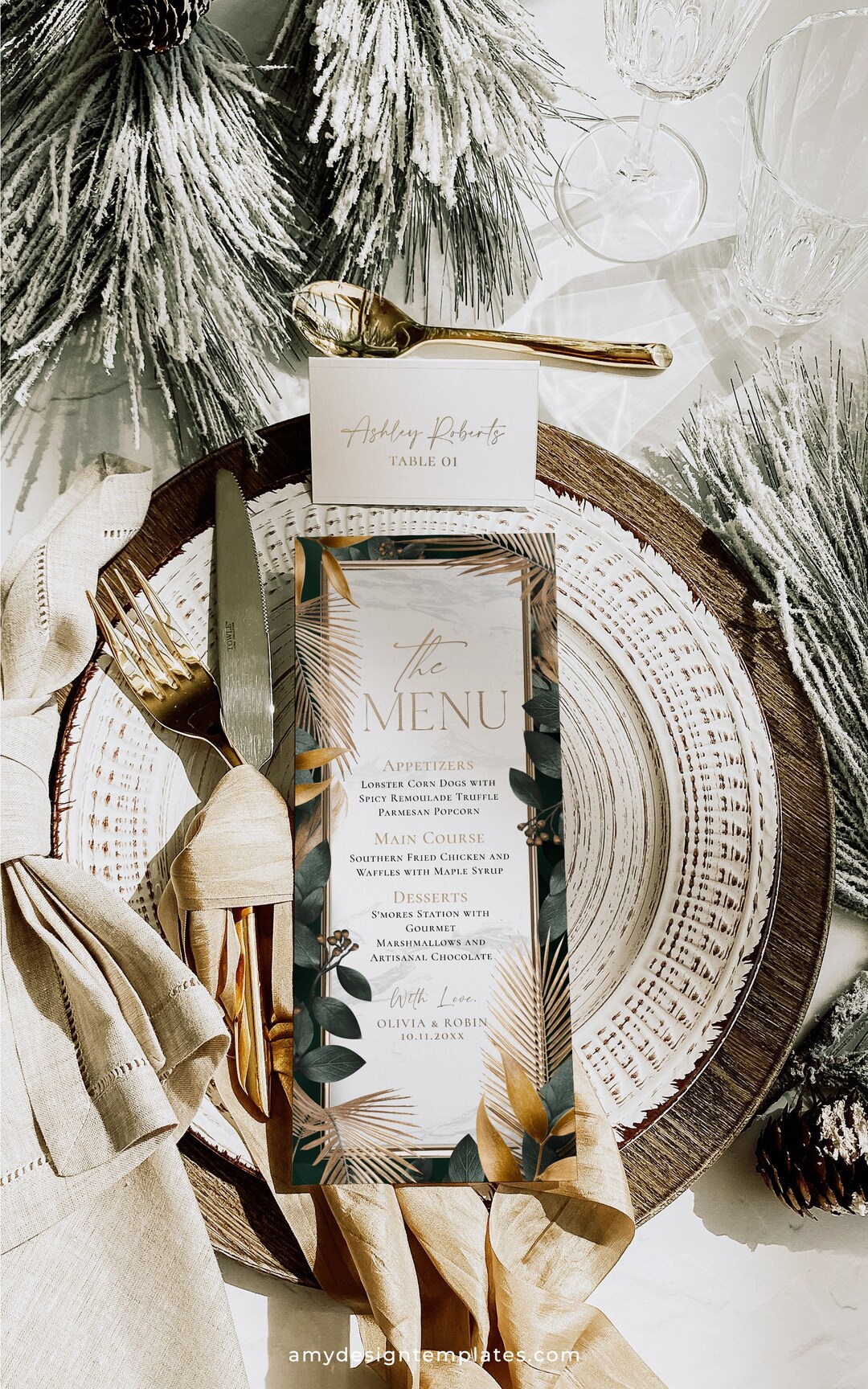 Greenery Menu Template, Emerald Menu Wedding Printable Template ...