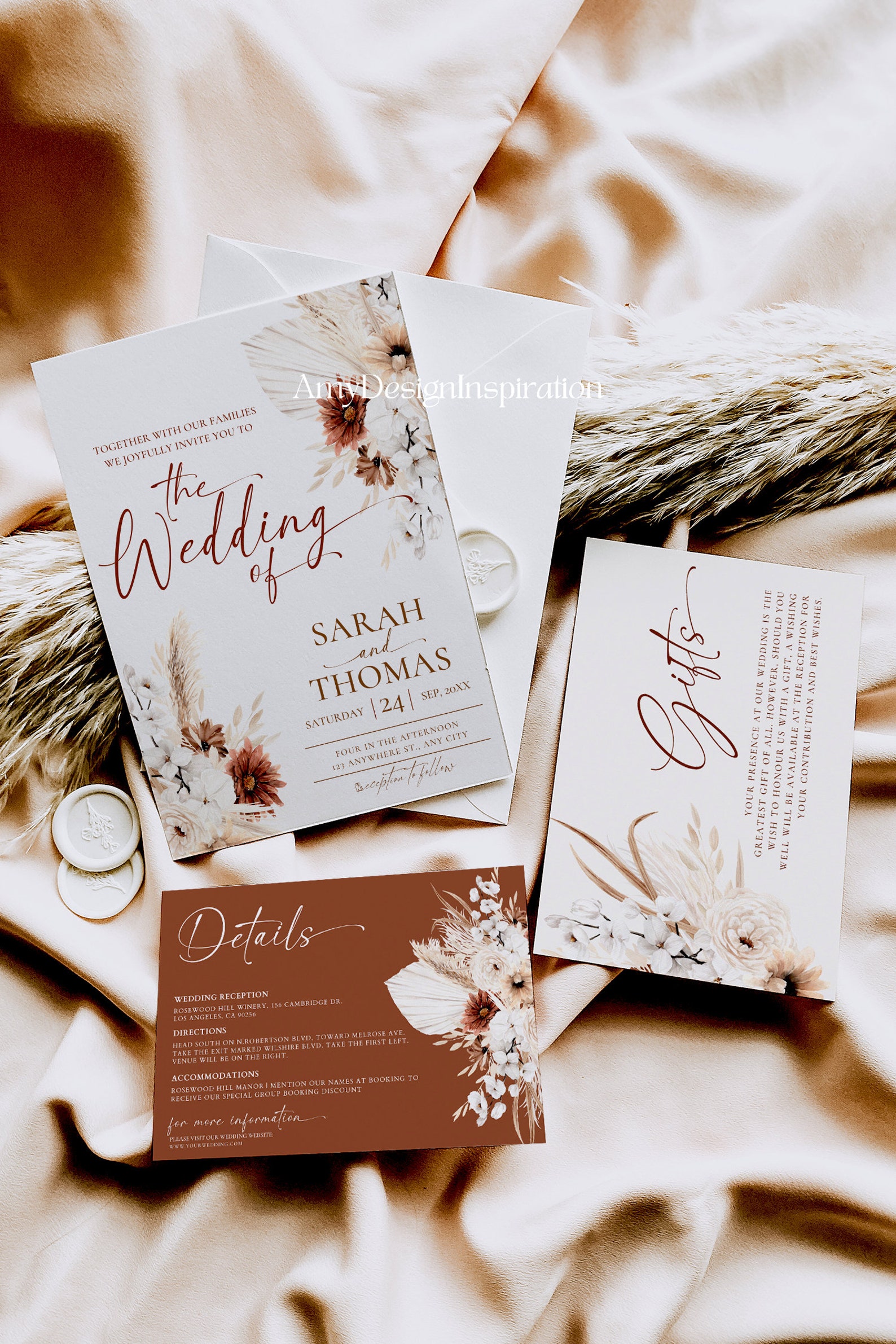 Boho Wedding Invitation Suite Terracotta Wedding Invite Set - Etsy