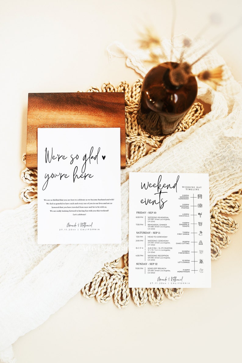 Minimalist Wedding Events Card Template Weeding Itinerary - Etsy