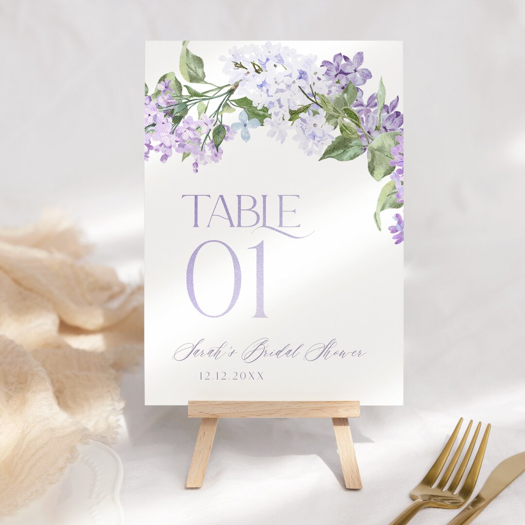 Lilac Floral Table Number Sign Template: Editable Printable (digital ...