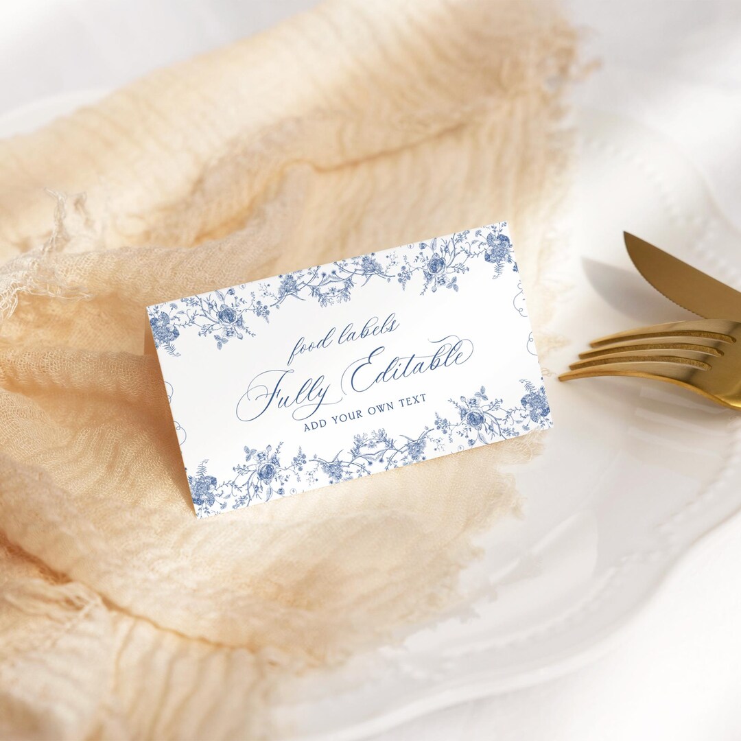 Blue Floral Food Labels Template: Bridal Shower, Catering (digital ...