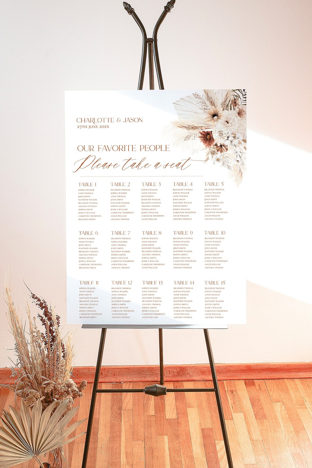 Boho Seating Chart Wedding Template, Terracotta Seating Chart Wedding ...
