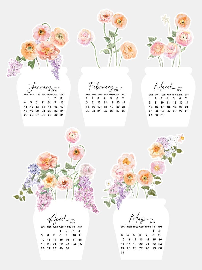 Spring Floral Desk Calendar 2026 Printable | Monthly Calendar Cutting ...
