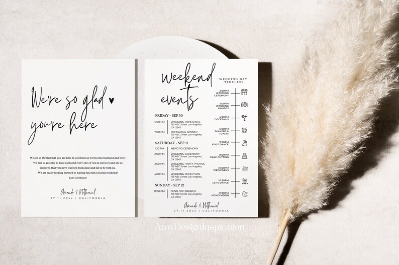 Minimalist Wedding Events Card Template Weeding Itinerary - Etsy